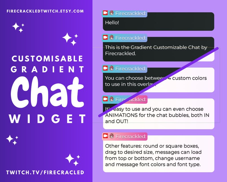 Customizable Gradient Twitch Chat Widget Animated Works With OBS Studio ...