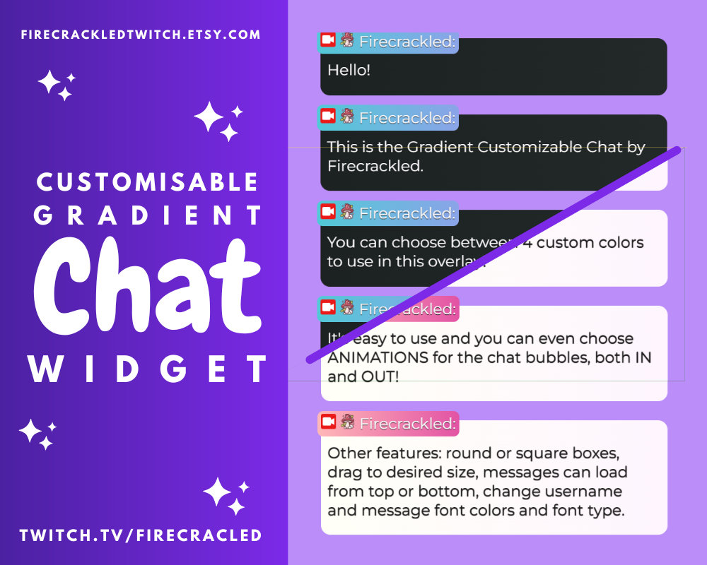 Customizable Gradient Twitch Chat Widget Animated Works With OBS Studio ...