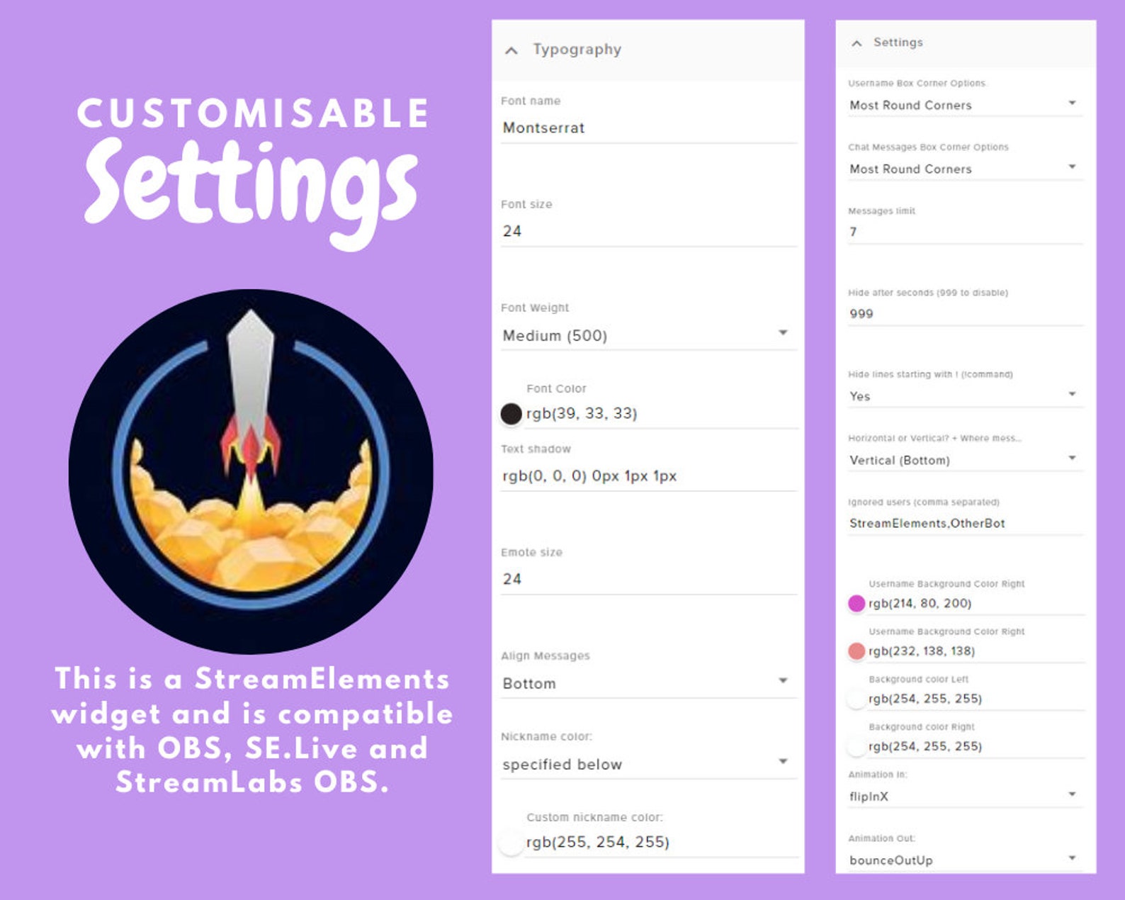 Customizable Gradient Twitch Chat Widget Animated Works With OBS Studio ...