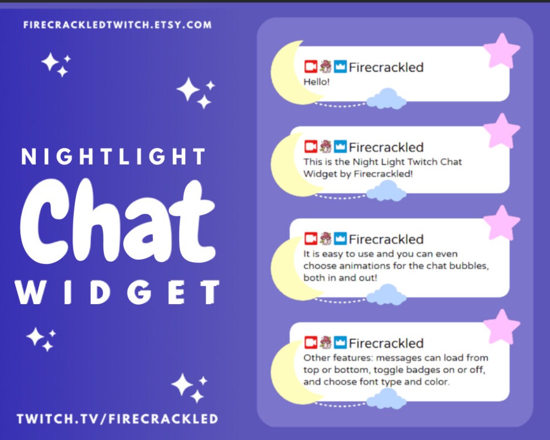 Stars Clouds and Moon Night Light Twitch Chat Widget - Etsy