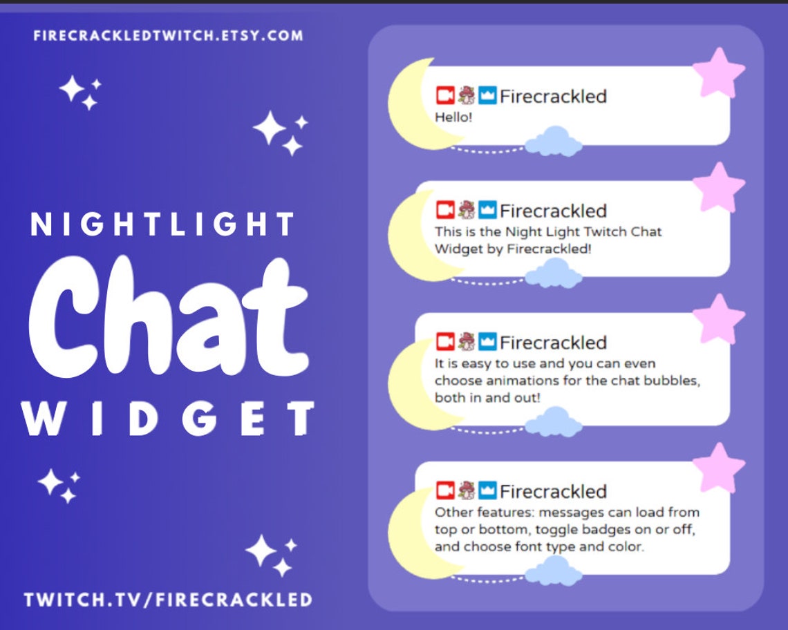 Stars Clouds and Moon Night Light Twitch Chat Widget - Etsy