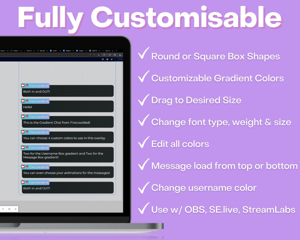 Customizable Gradient Twitch Chat Widget Animated Works With OBS Studio ...
