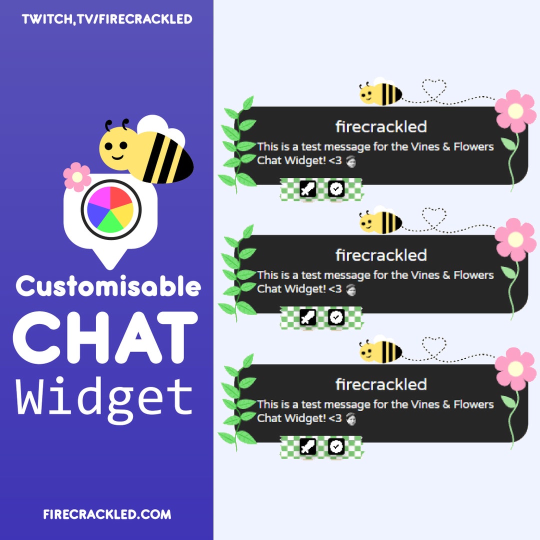 Bee, Vine & Flowers Danish Pastel Twitch Chat Widget - Animated - Works ...