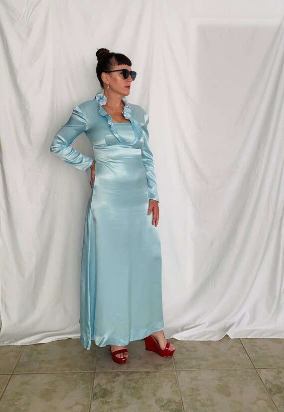 Vintage Baby Blue Satin Lace Lingerie Nightgown Top - Gem