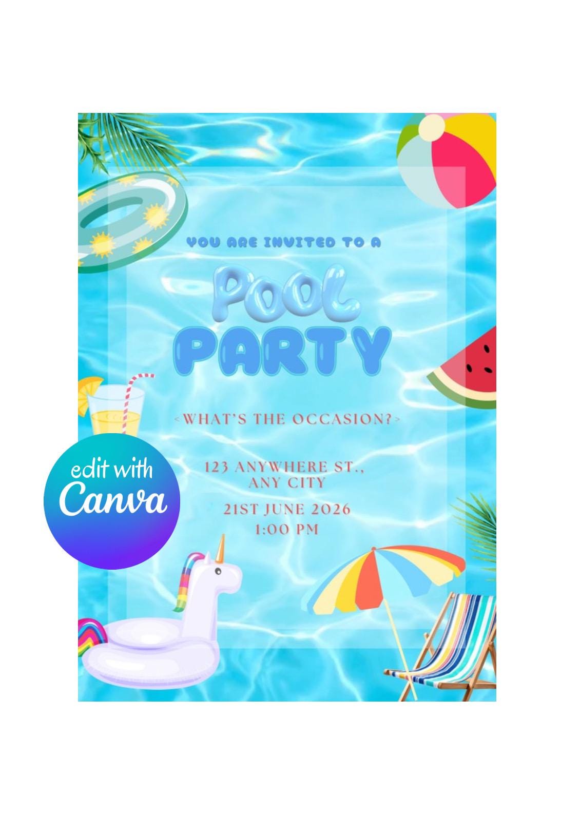 Editable Pool Party Invitation - Etsy