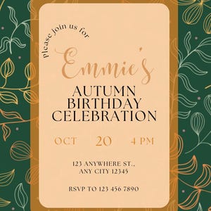 Editable Fall/autumn Birthday Invitation - Etsy