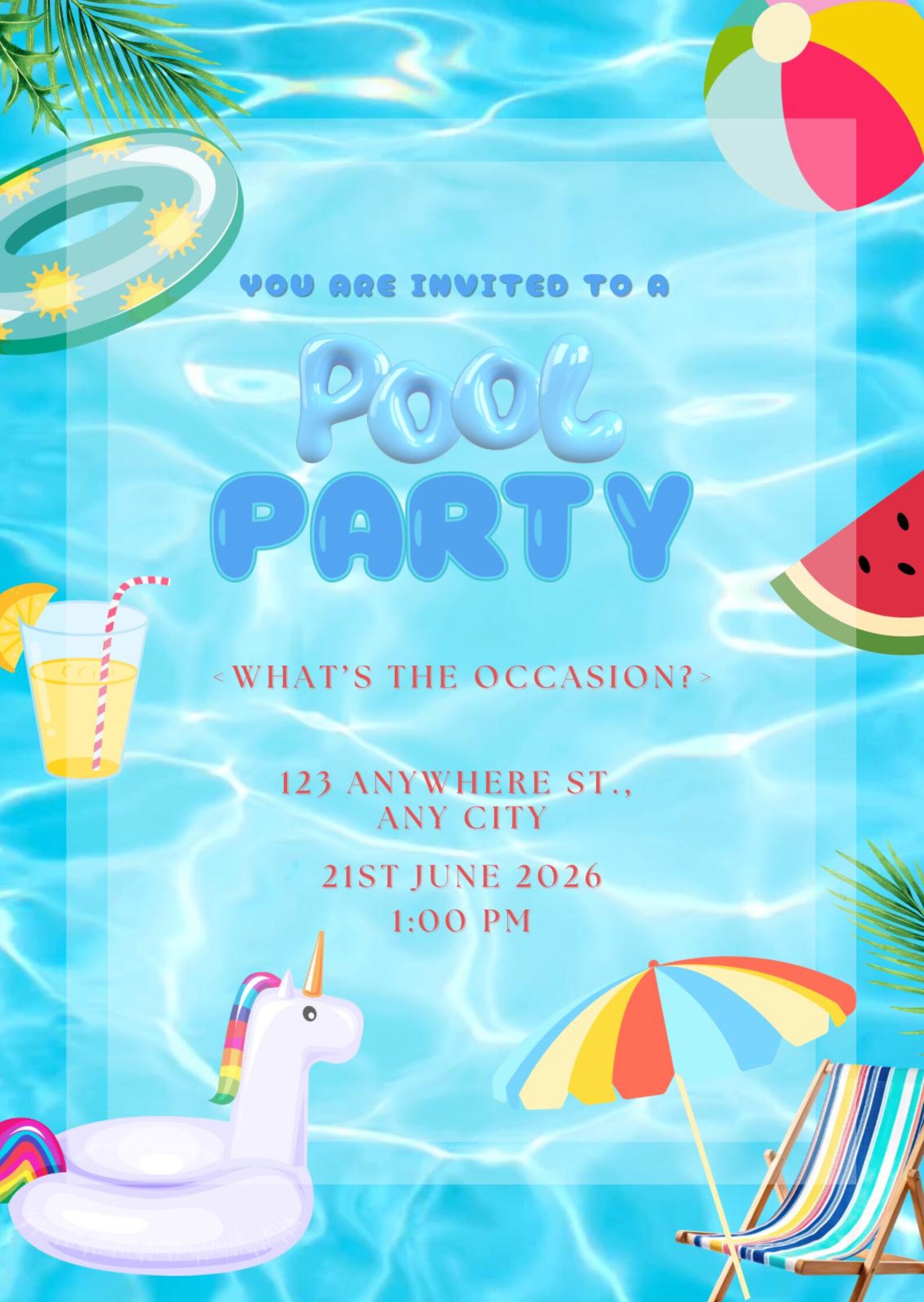 Editable Pool Party Invitation - Etsy