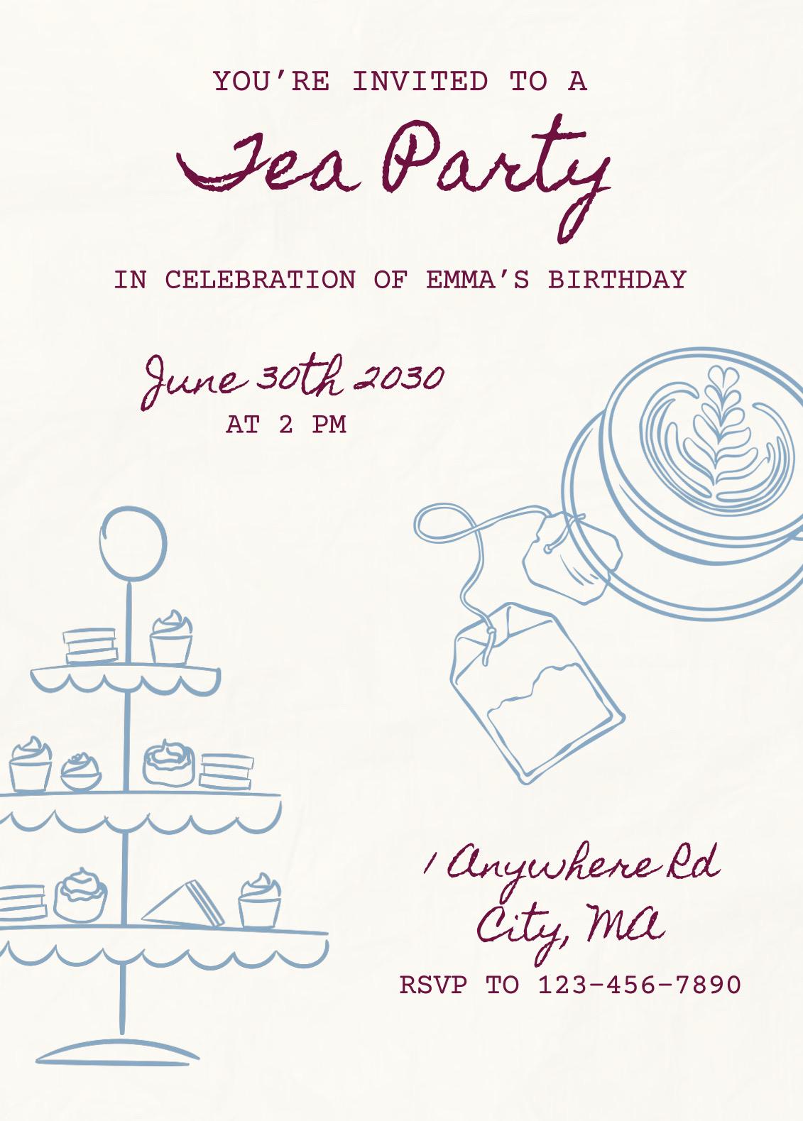 Editable Tea Party Birthday Invitation - Etsy