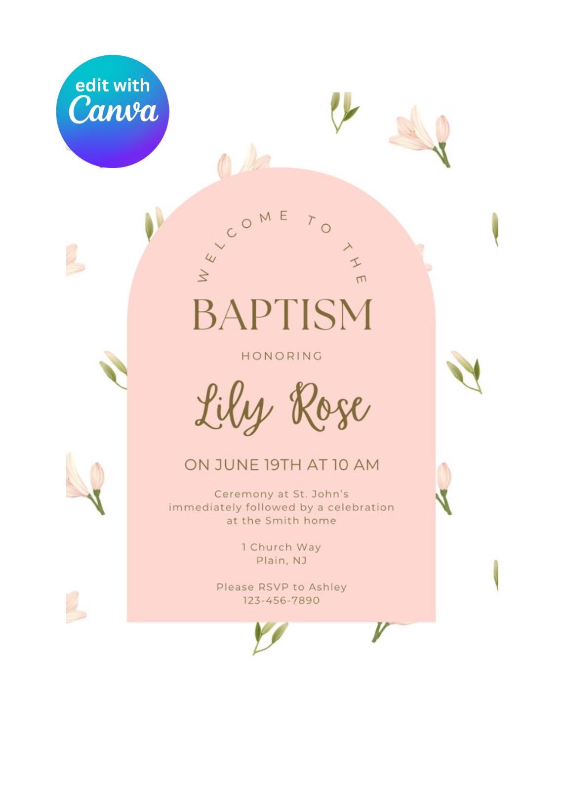 Editable Girls’ Baptism Invitation - Etsy