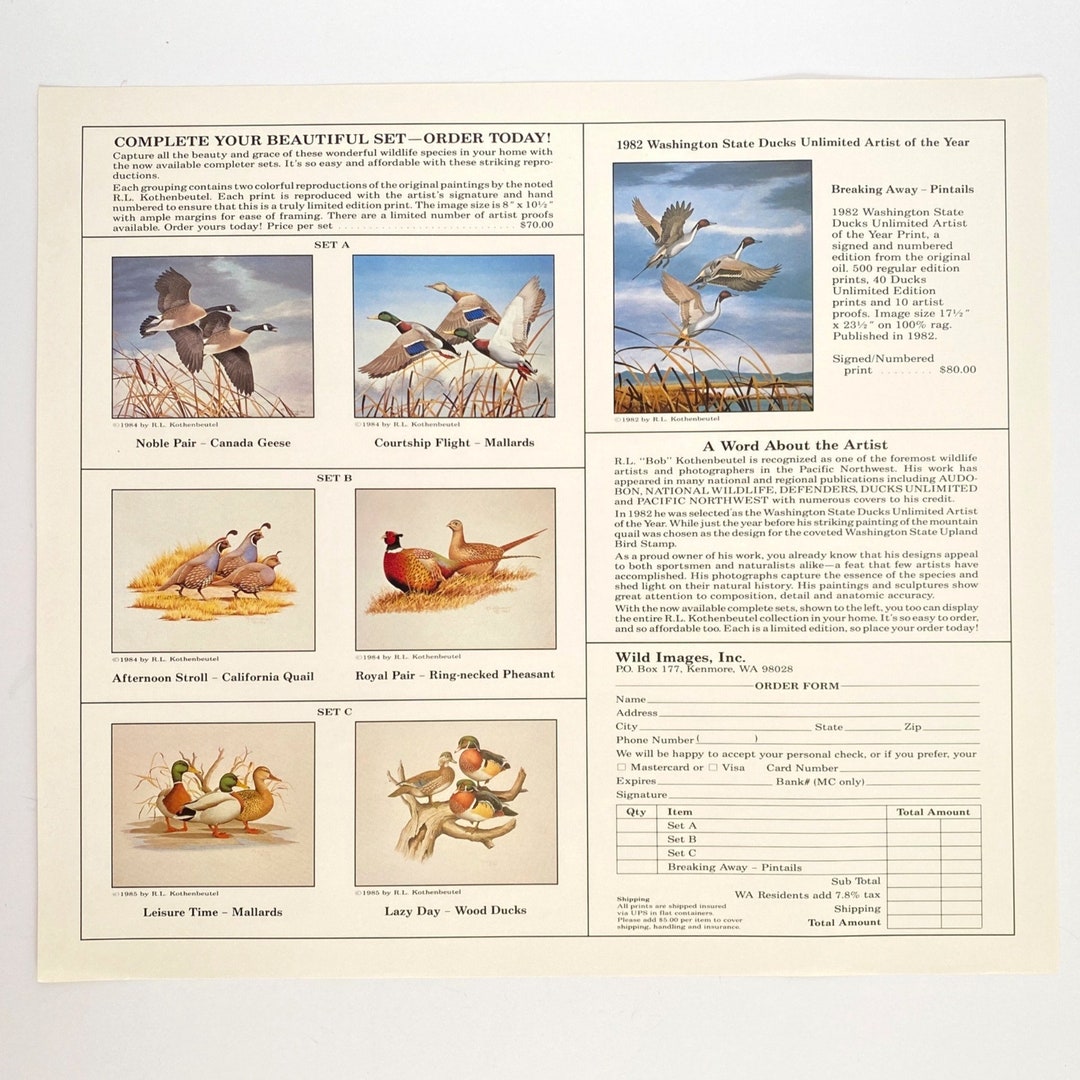 1980s Birds Info Order Form Wild Images Bob Kothenbeutel Artist Limited ...