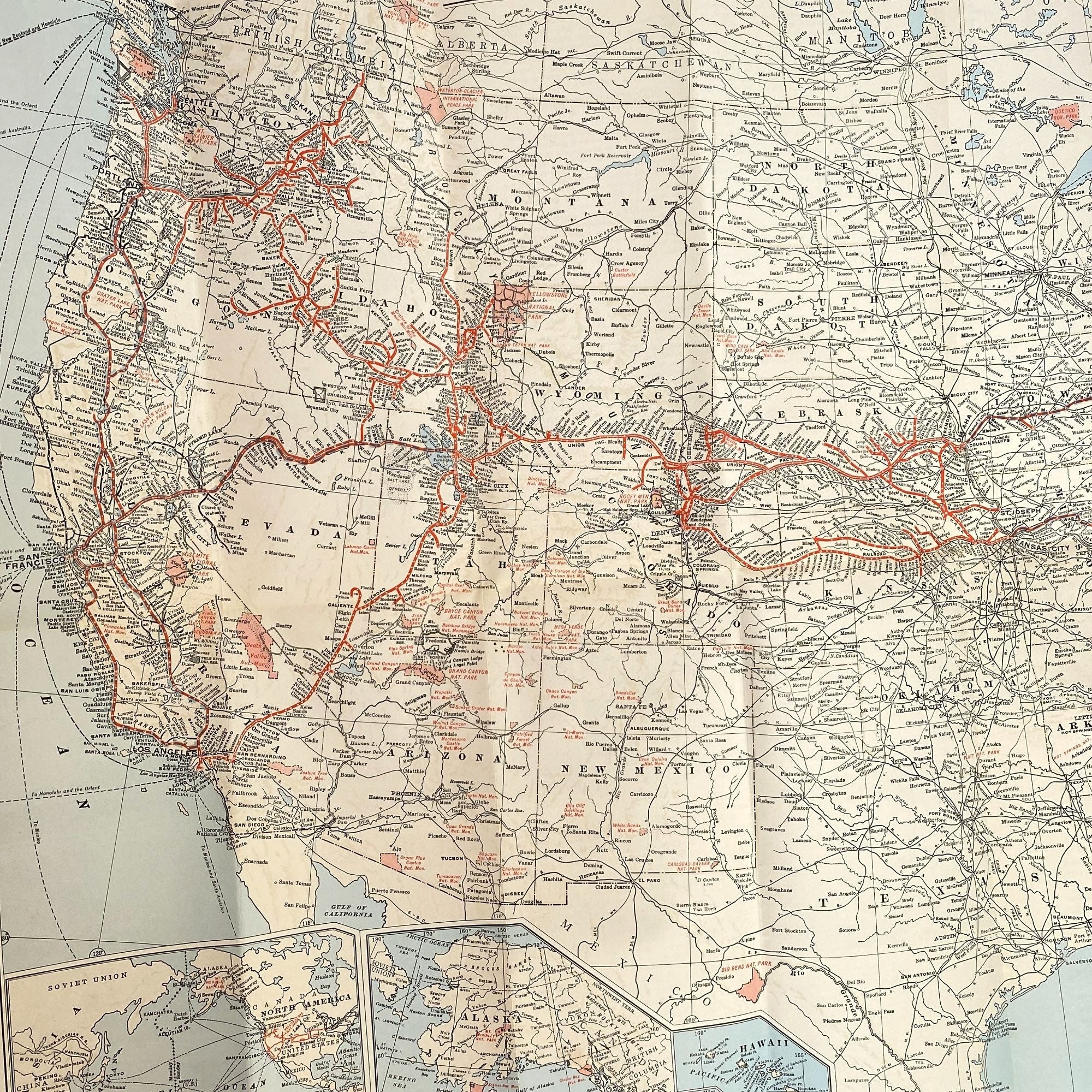 1959 Union Pacific Railroad Map of the United States Special Location ...