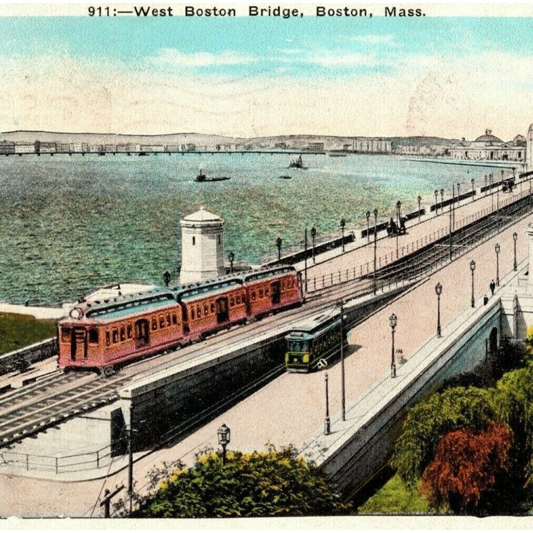 1925 West Boston Bridge Charles River Cambridge Mass White Border ...