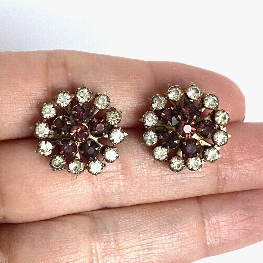 Rhinestone Flowers Brooches Two Tone Scatter Pin Pair Unsigned Prong ...