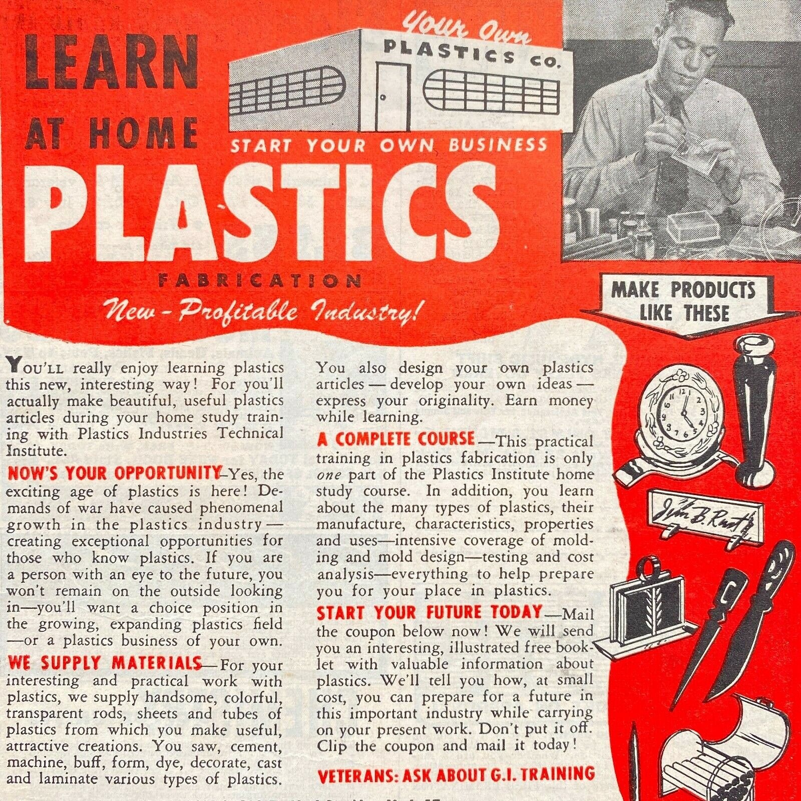 1945 Vintage Home Plastics Fabrication Magazine Print Ad Popular ...