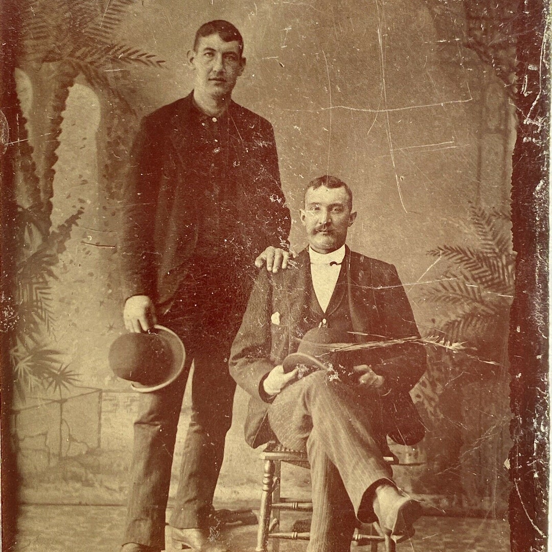 1800s Ferrotintype Handsome Men Suits Holding Derby Bowler Hat Studio ...