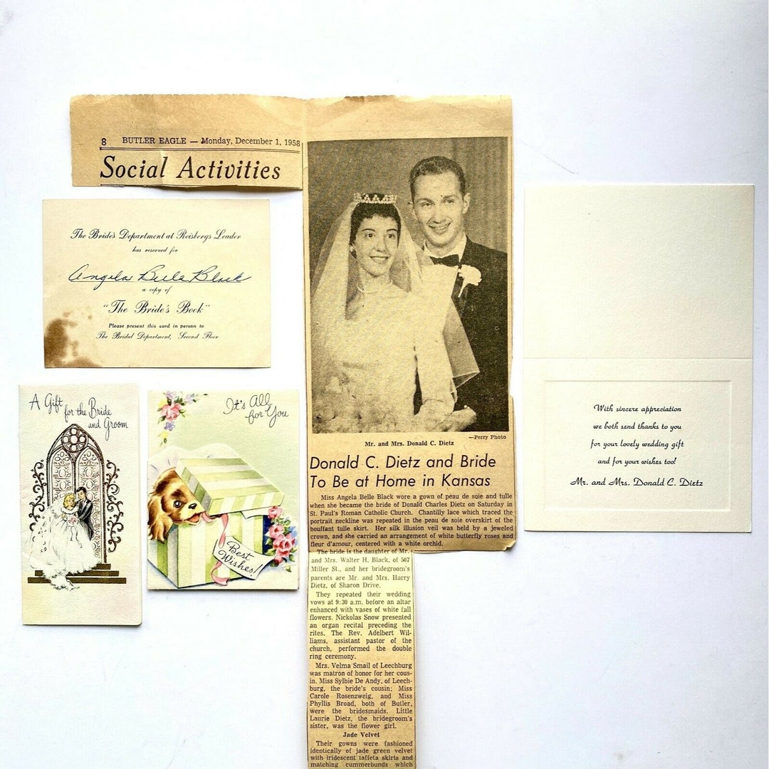 Vintage 1958 Wedding Announcement Reisberg Bridal Gifts - Etsy