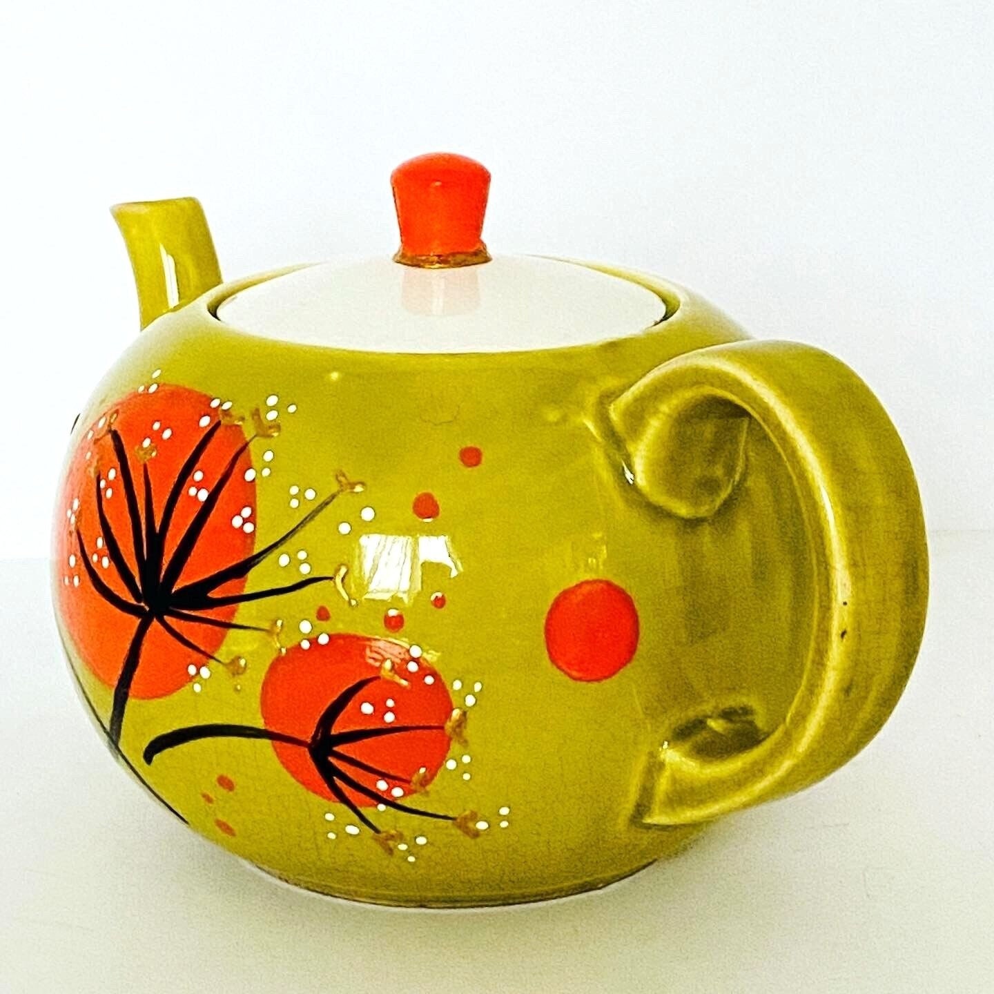 Vintage Teapot Custom Hand Painted Crackle Base Green Orange - Etsy