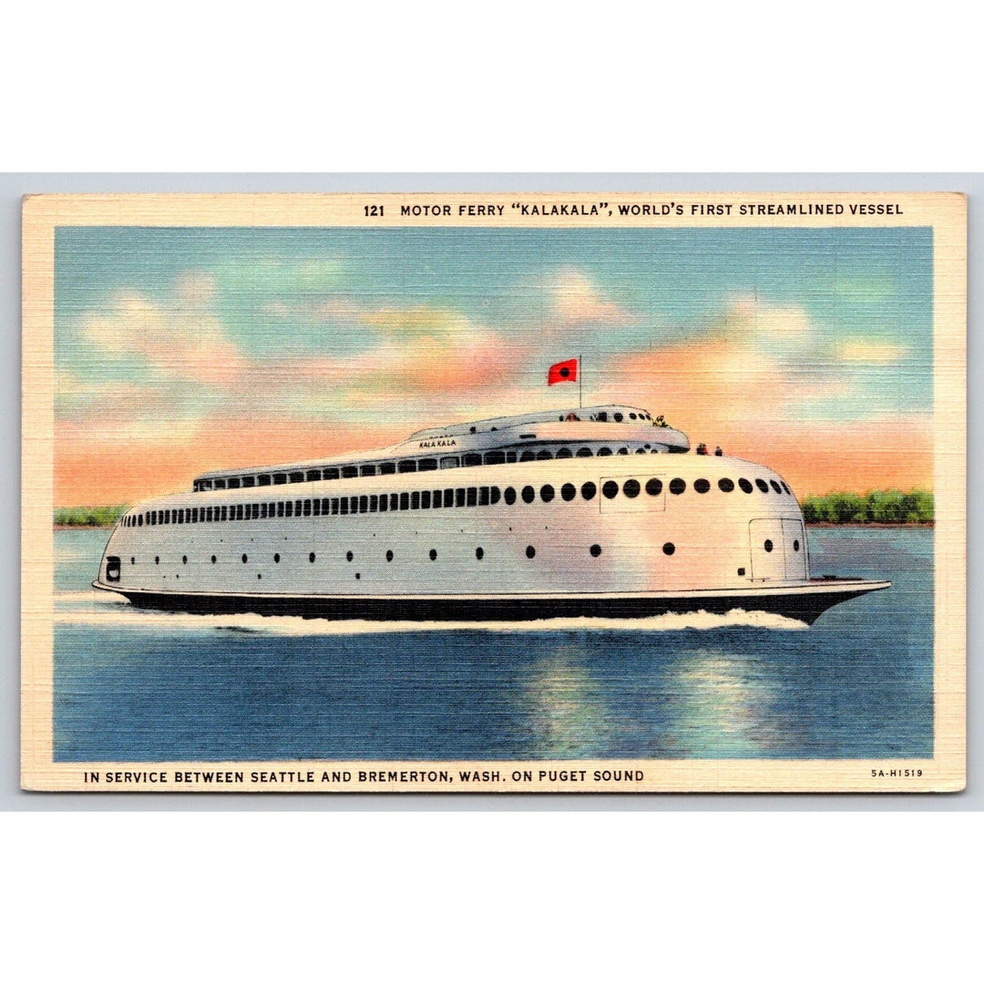 Streamline Motor Ferry Kalakala Seattle Bremerton Pugent Sound WA Linen ...