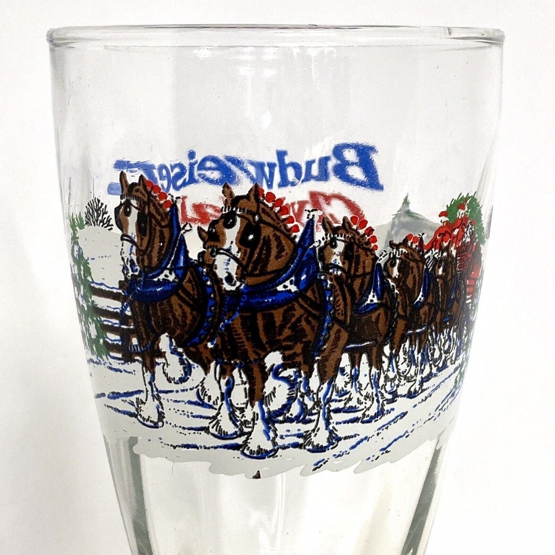 1995 Vintage Budweiser Clydesdales Winter Scene Pilsner Beer Indiana ...