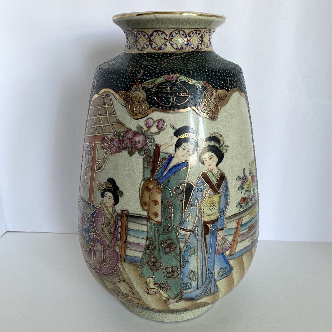Japanese Royal Satsuma Moriage Hand Painted Gilded 12in X 8in - Etsy