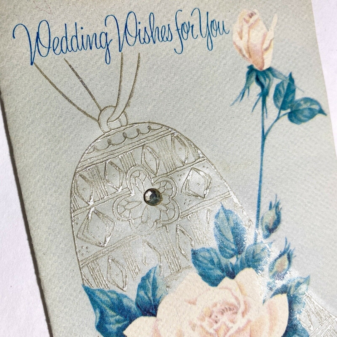 Vintage 1958 Wedding Message Congratulations Greeting Card Bells Roses ...