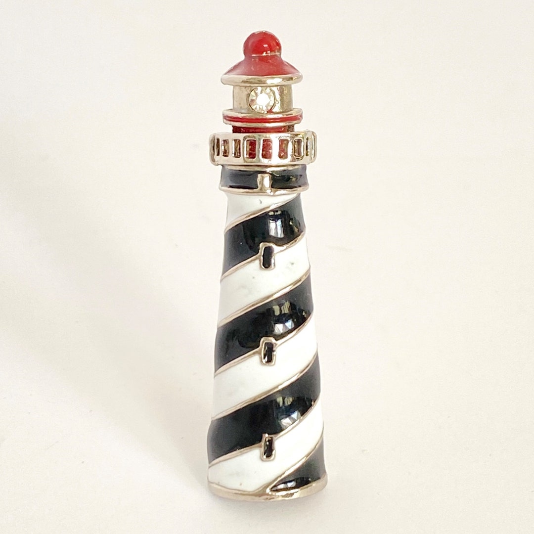 2000 PS Co Lighthouse Enamel Pin Rhinestone Black White Stripe - Etsy
