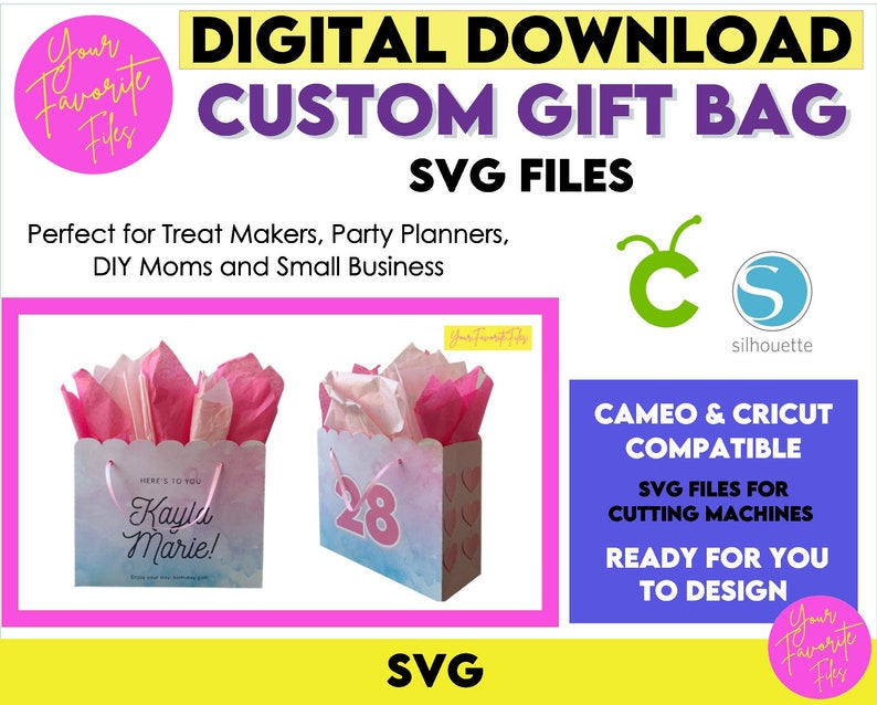 Bolsa de regalo SVG File, Personalizar, Festoneado Top, Silueta y ...