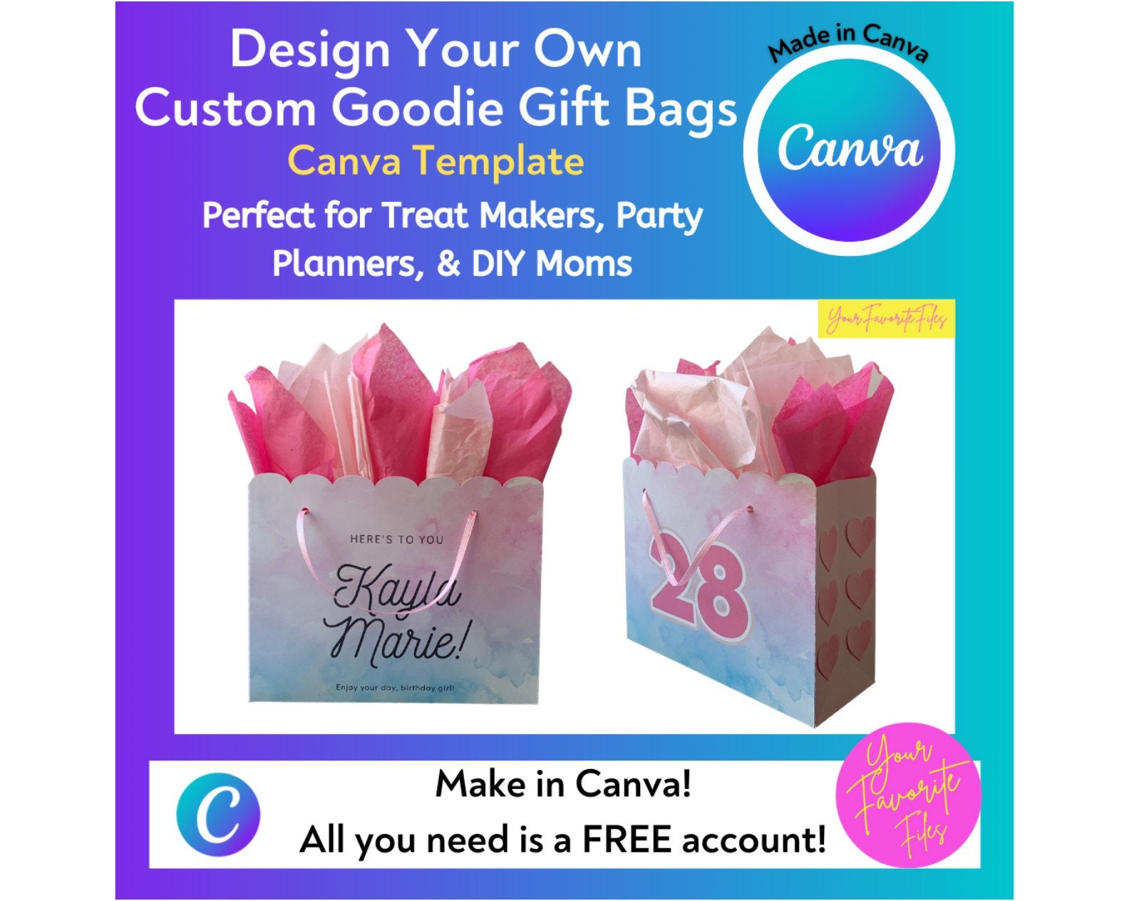 Blank SVG File & CANVA Template Goodie Gift Bag Bundle, Scalloped Top ...