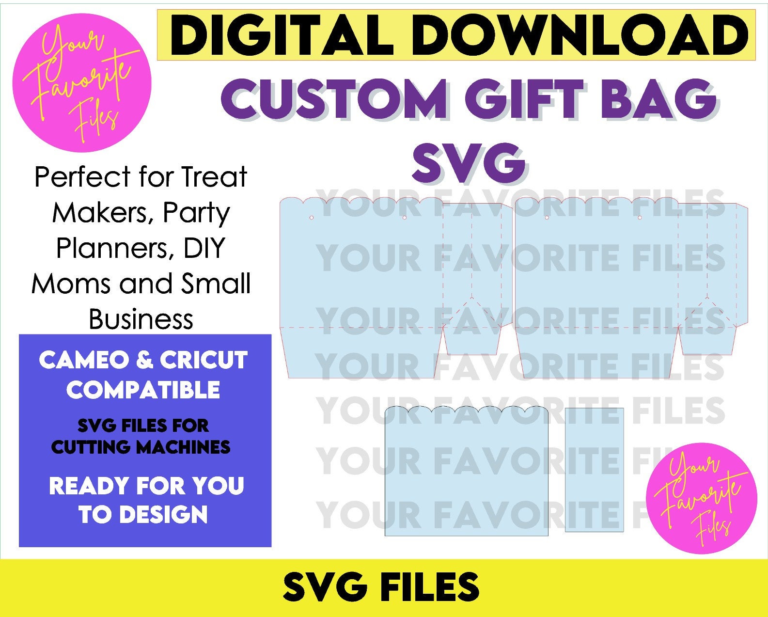 Gift Bag SVG File, Customize, Scalloped Top, Silhouette and Cricut ...