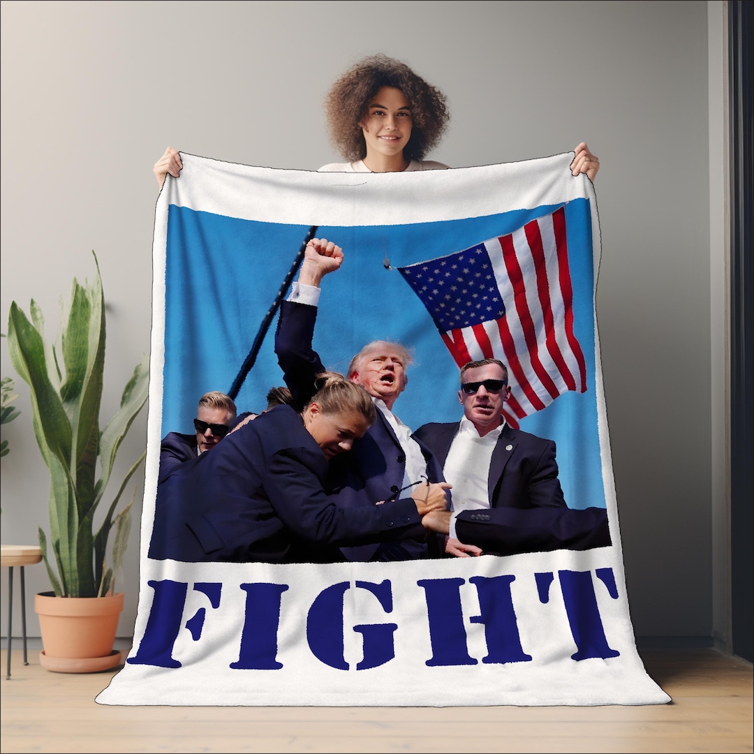 FIGHT BLANKET Donald Trump Artwork Plush Velveteen Blanket Gift MAGA ...