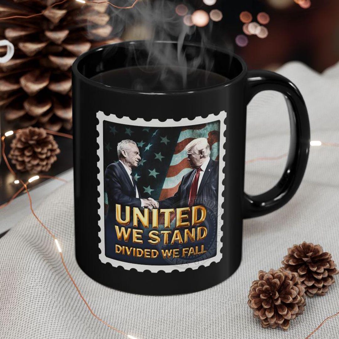 Patriotic Ceramic Mug, United We Stand Divided We Fall, Trump and RFK ...