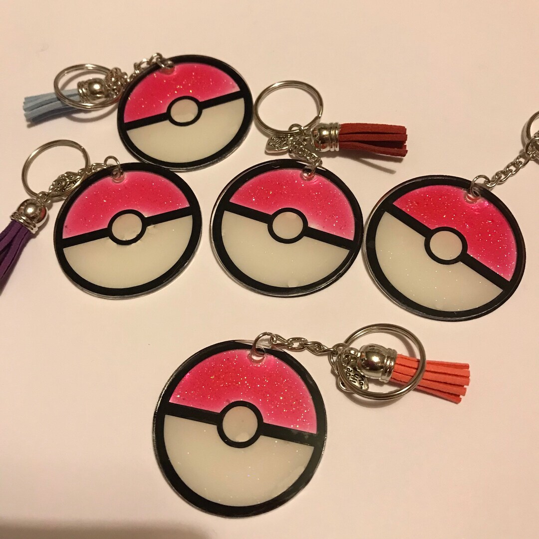 Pokemon Pokeball Inspired Acrylic Resin Keyring With Tassel & Charm ...