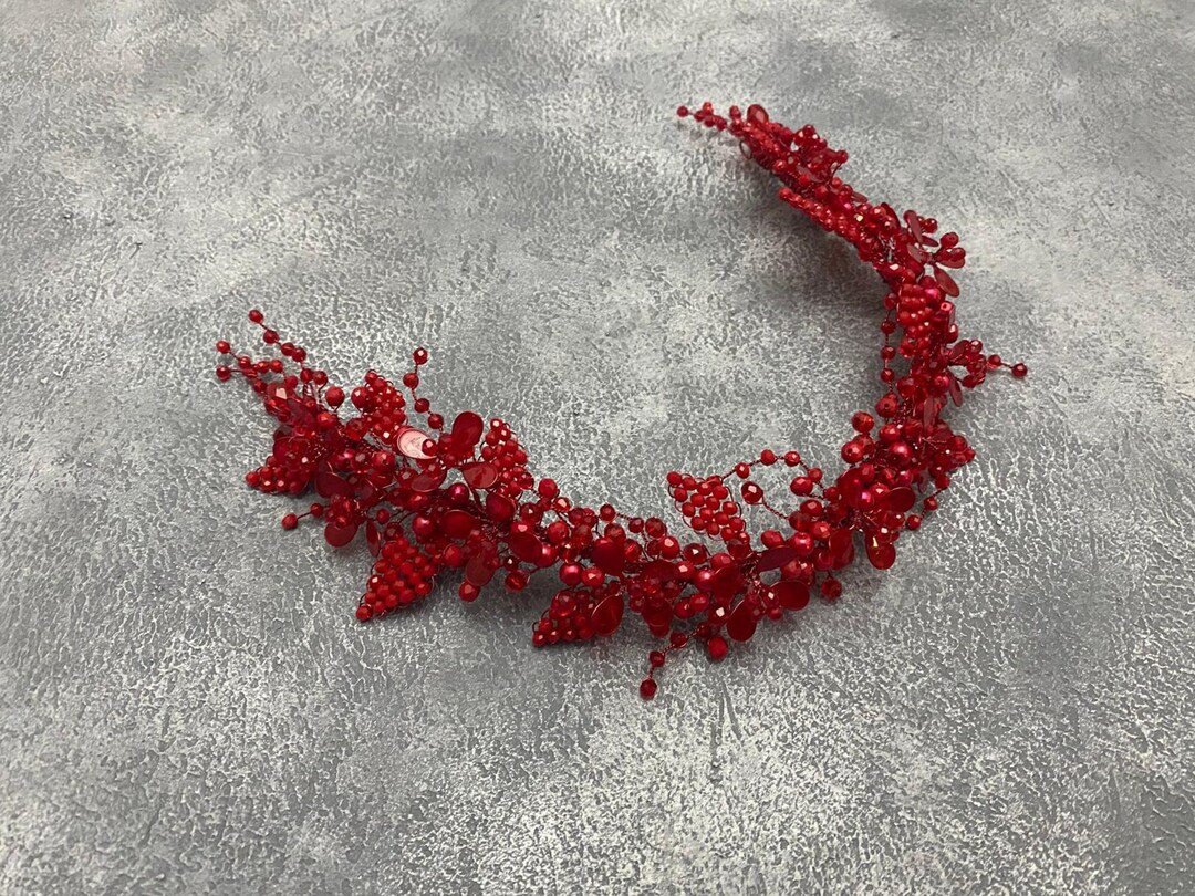 Red Crown, Flower Crown, Red Accessory, Hair Accessory, Engagement ...