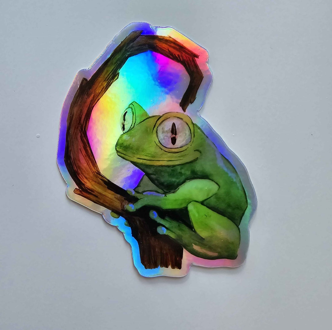 Happy Frog Sticker, Holographic Cute Frog on a Stick - Etsy