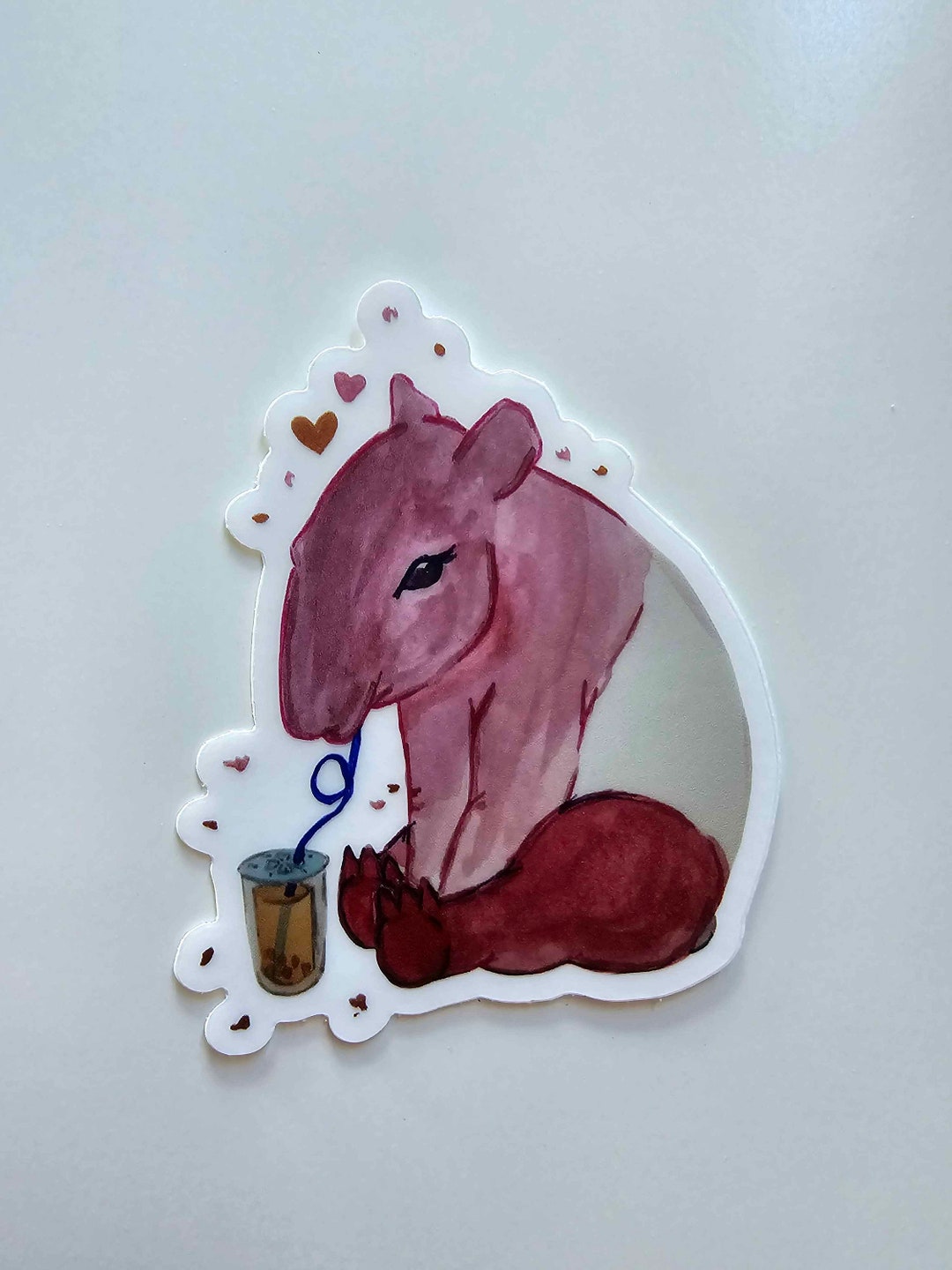 Kawaii Pink Tapir Sticker, Bubble Tea Drink - Etsy