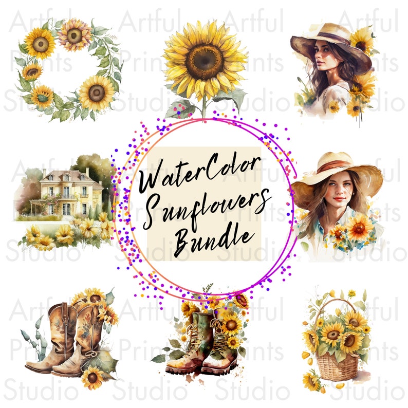 Watercolor Sunflower Clipart Bundle Fall Sunflower Floral Clipart PNG ...
