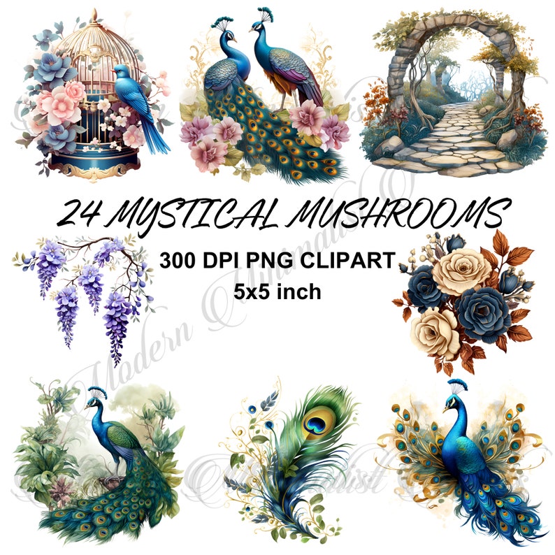 Watercolor Peacocks Clipart, Cute Aquarelle Fantasy Peacock Feather ...