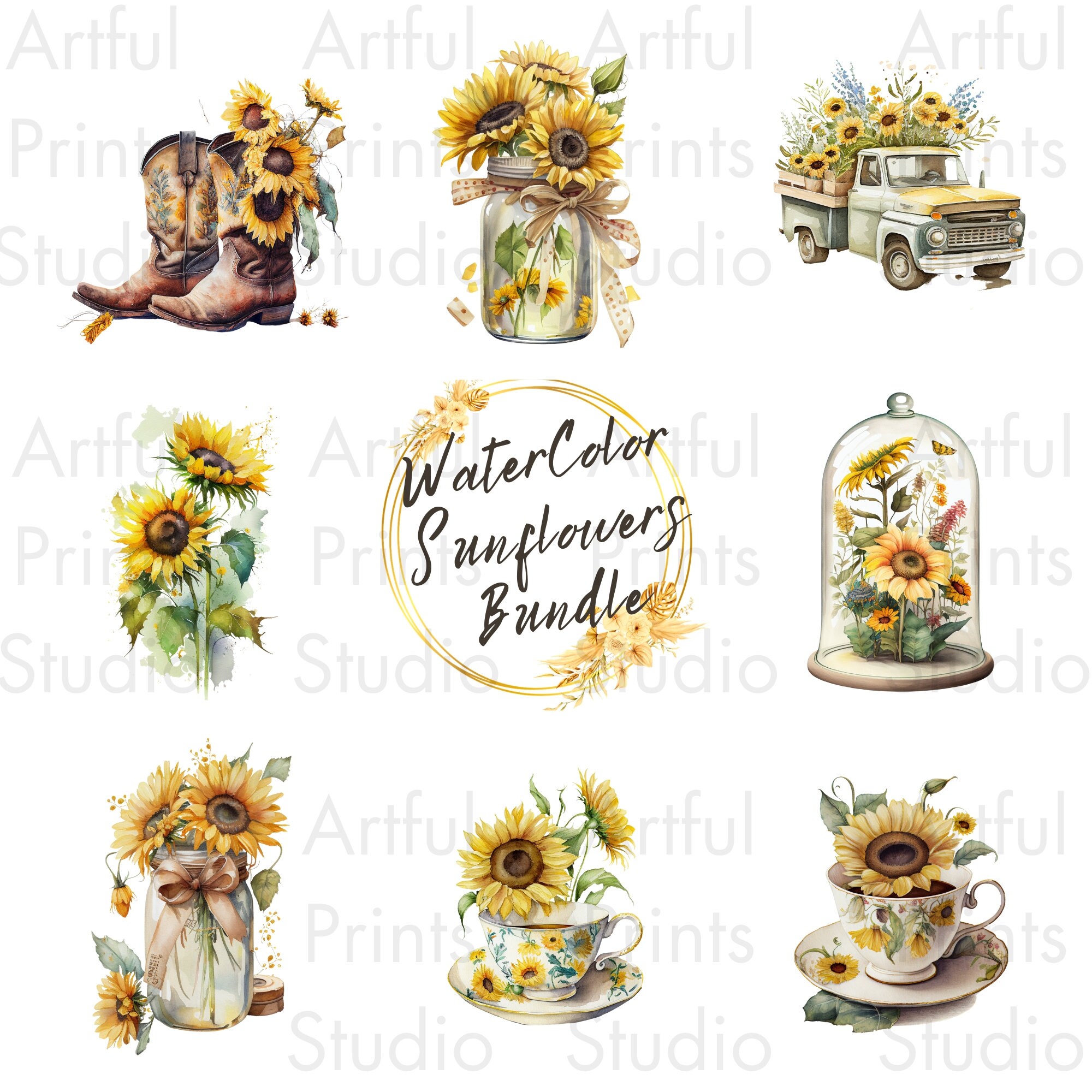 Watercolor Sunflower Clipart Bundle Fall Sunflower Floral Clipart PNG ...