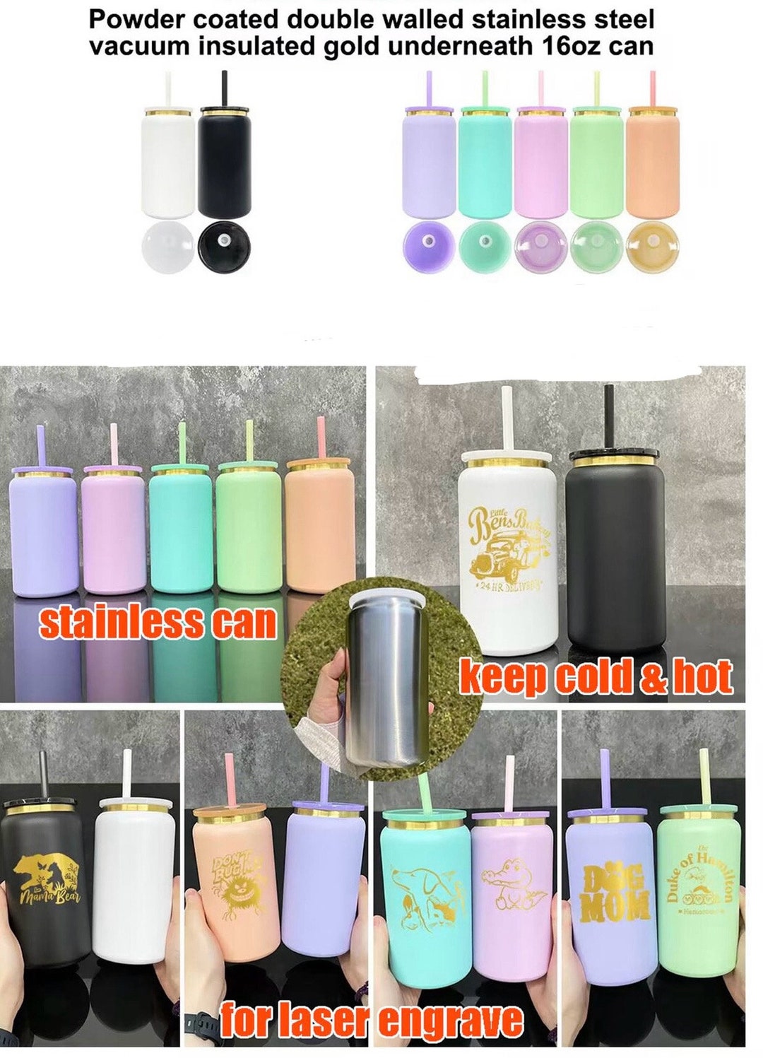 16oz Stainless Steel Can Cup / 16oz Stainless Steel Cup / Plastic Cup ...