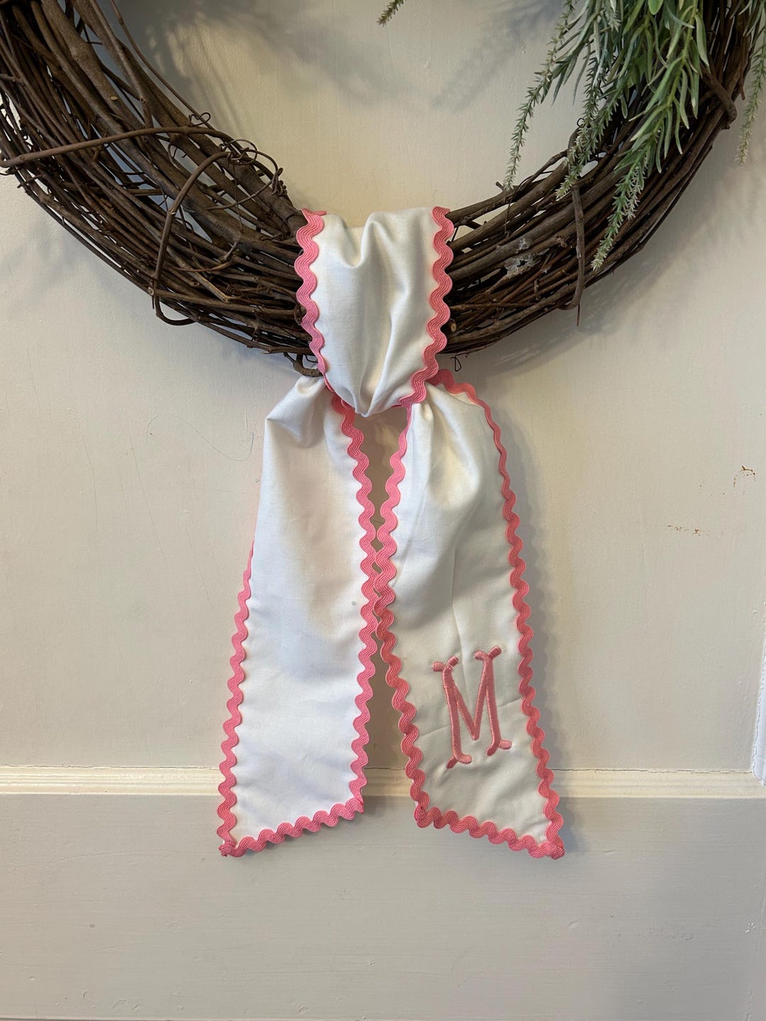 Valentine Wreath Sash White and Pink Wreath Sash Spring Wreath Sash ...