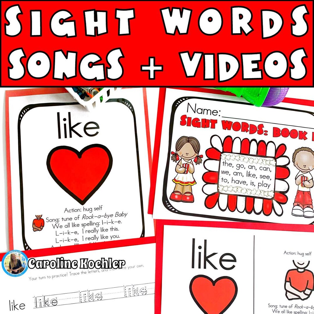 Sight Word Songs & Worksheets Kindergarten Reading Practice, Multi ...