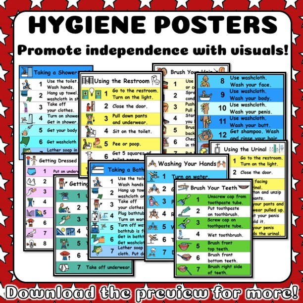 Bathroom Social Stories and Posters for Toileting Hygiene Autism Social ...