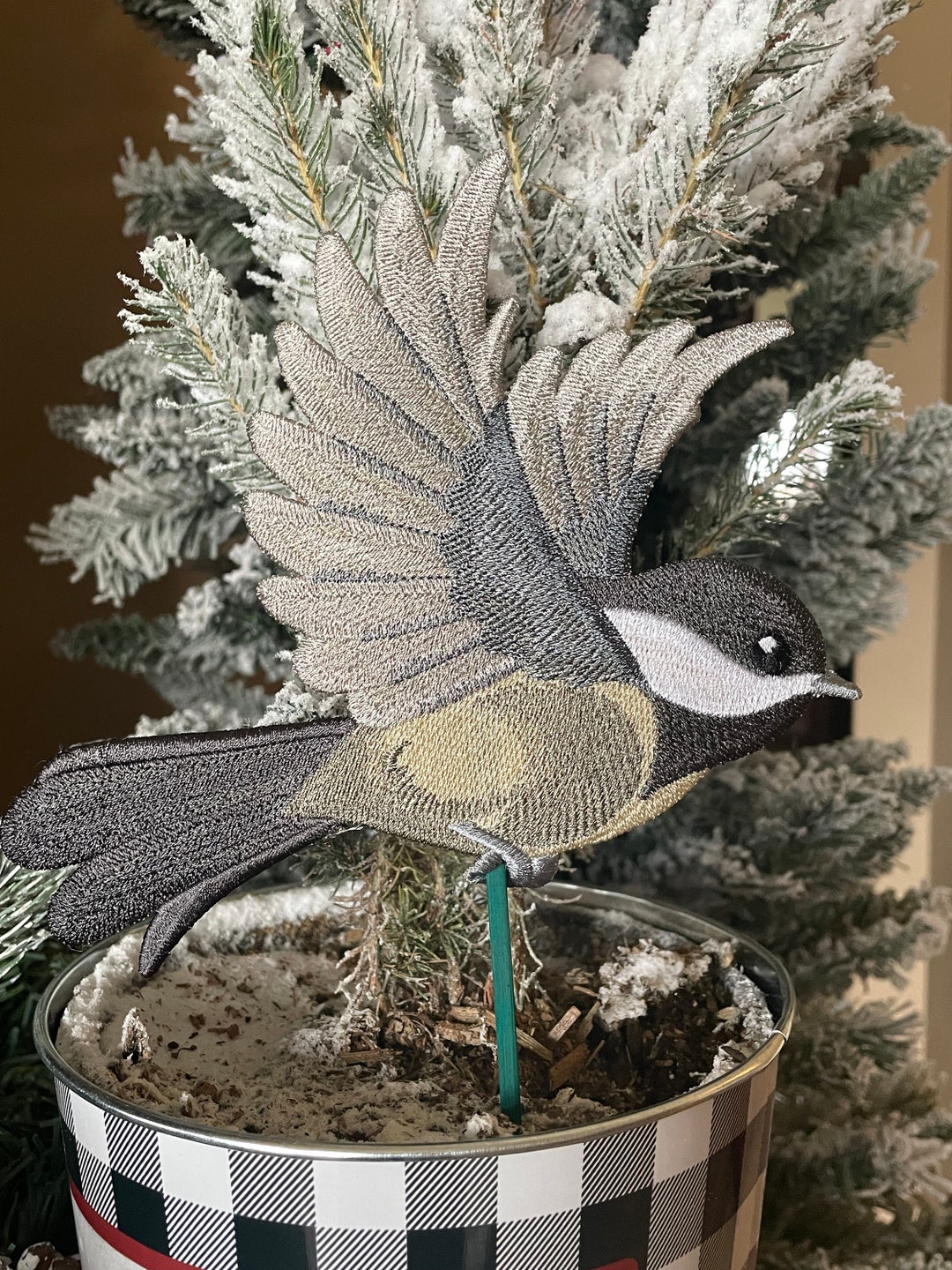 Embroidered Chickadee Plant Stake – Water & Fade-resistant Garden Décor ...