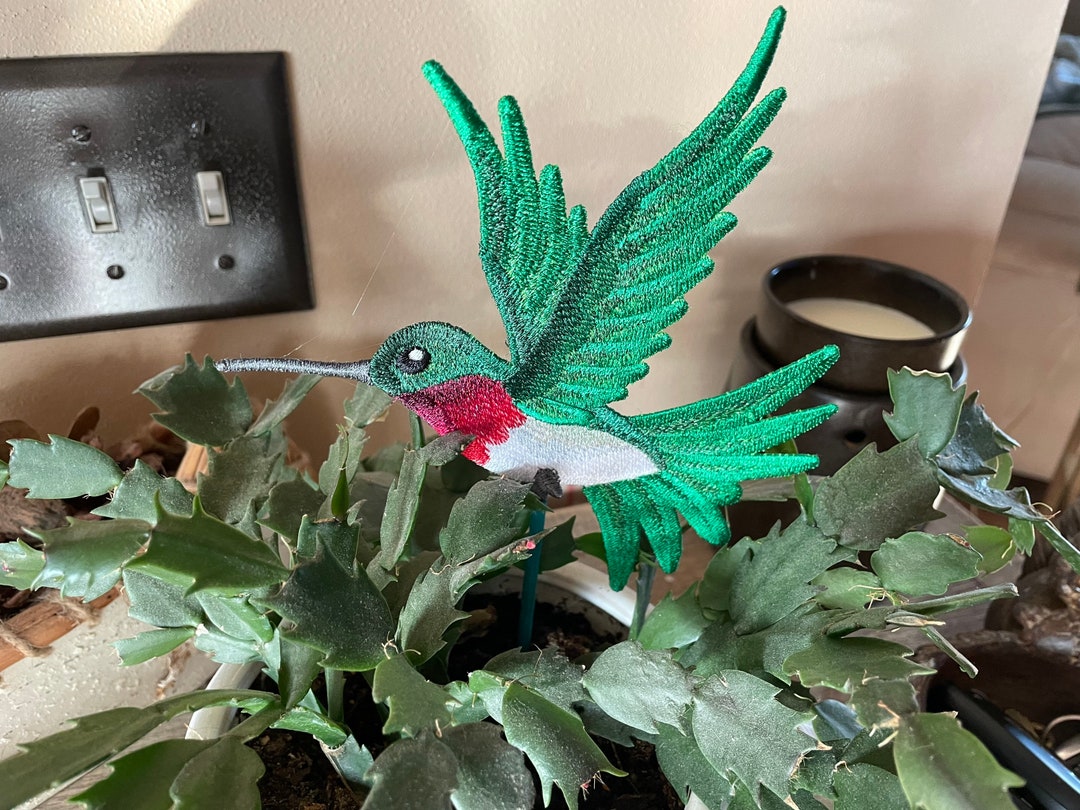 Embroidered Hummingbird Garden Stake – Handmade Fabric Bird Decoration ...