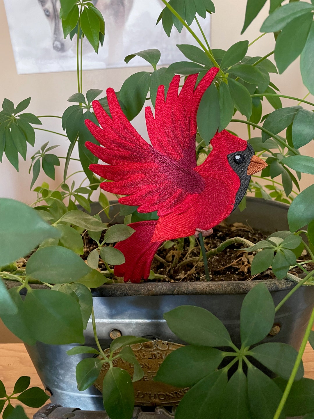 Embroidered Cardinal Plant Stake - Etsy