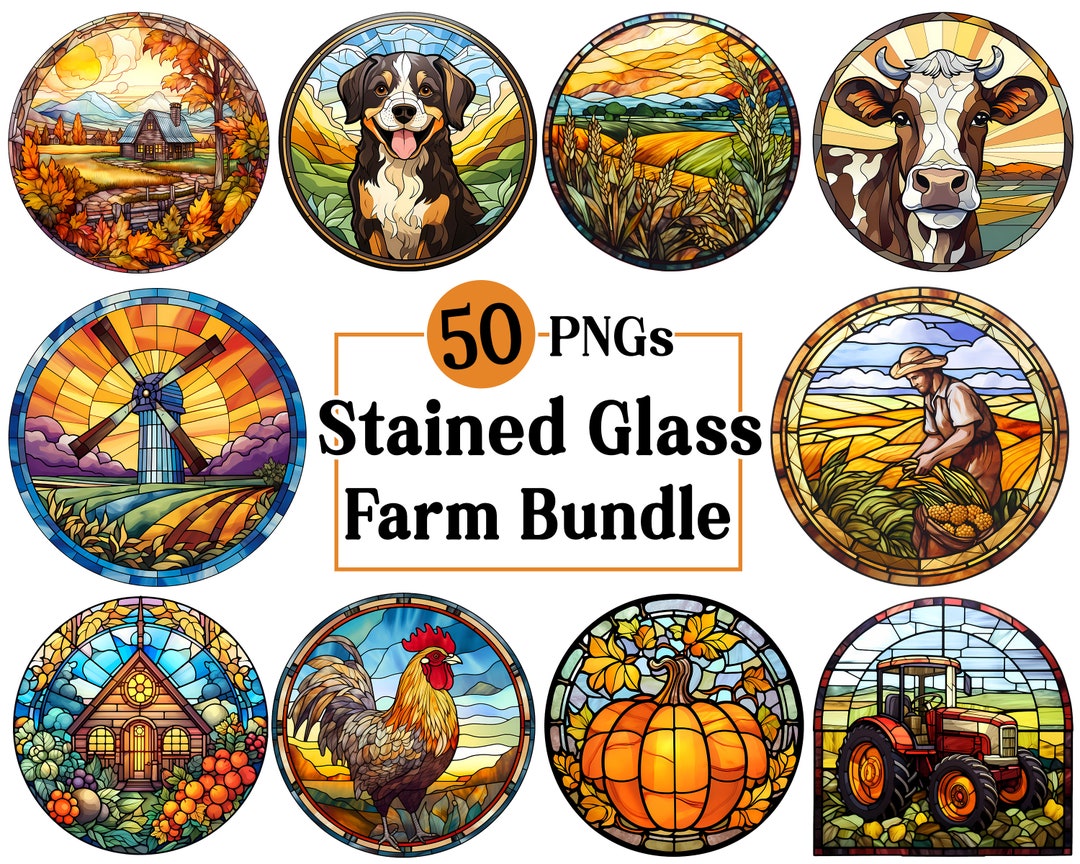 Stained Glass Farm Bundle Clipart Country Clip Art Farm Life - Etsy