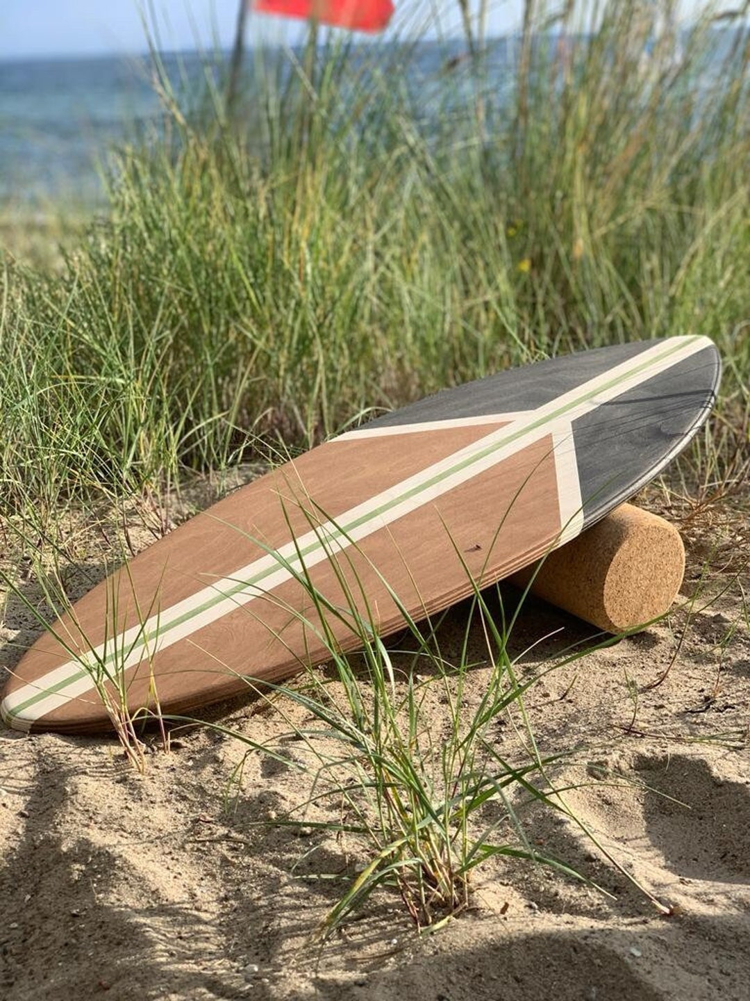 Handmade Wooden Balance Board PEACE + Stand, Cork Roll, Beginner ...