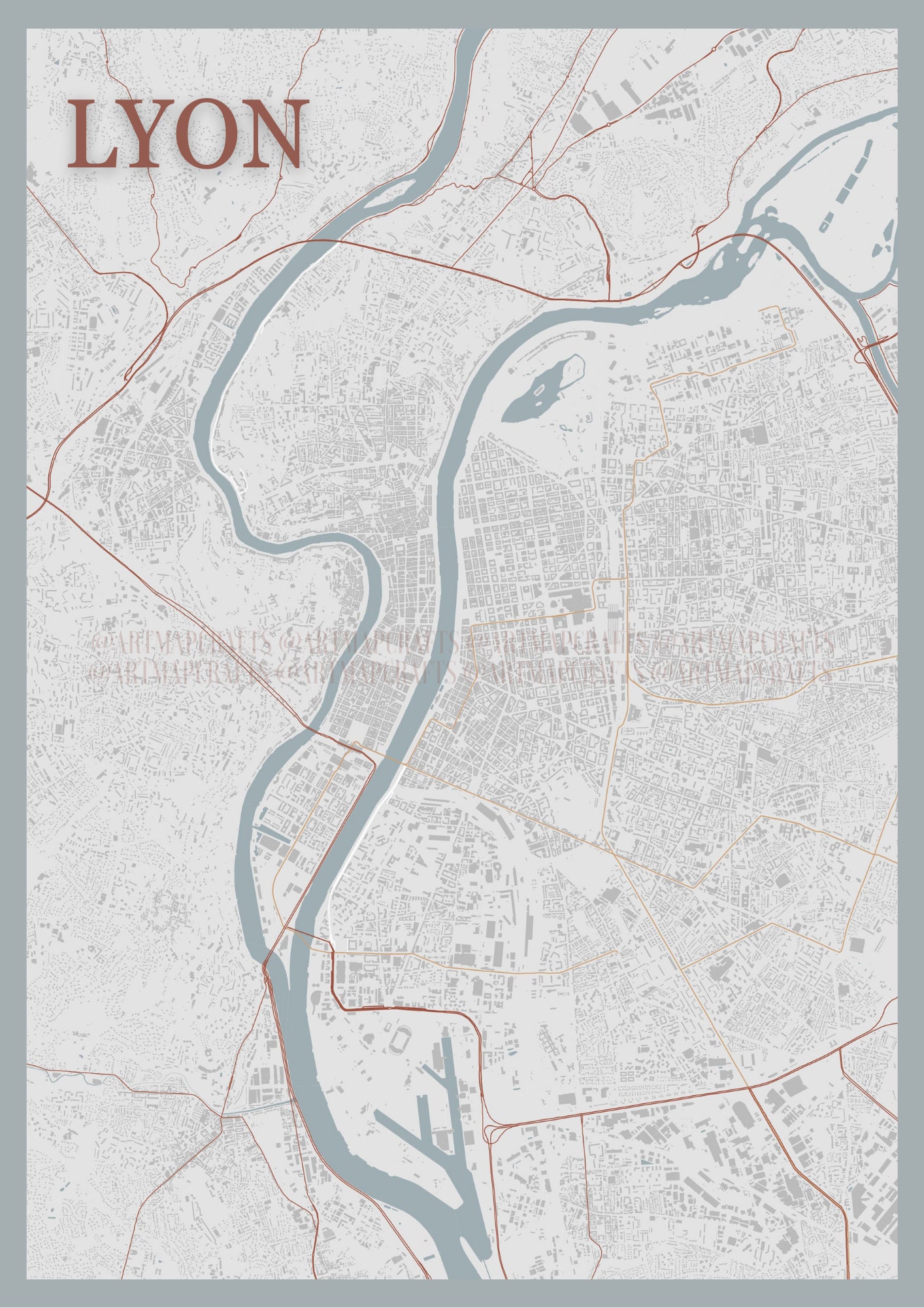 Lyon Map Poster - Etsy