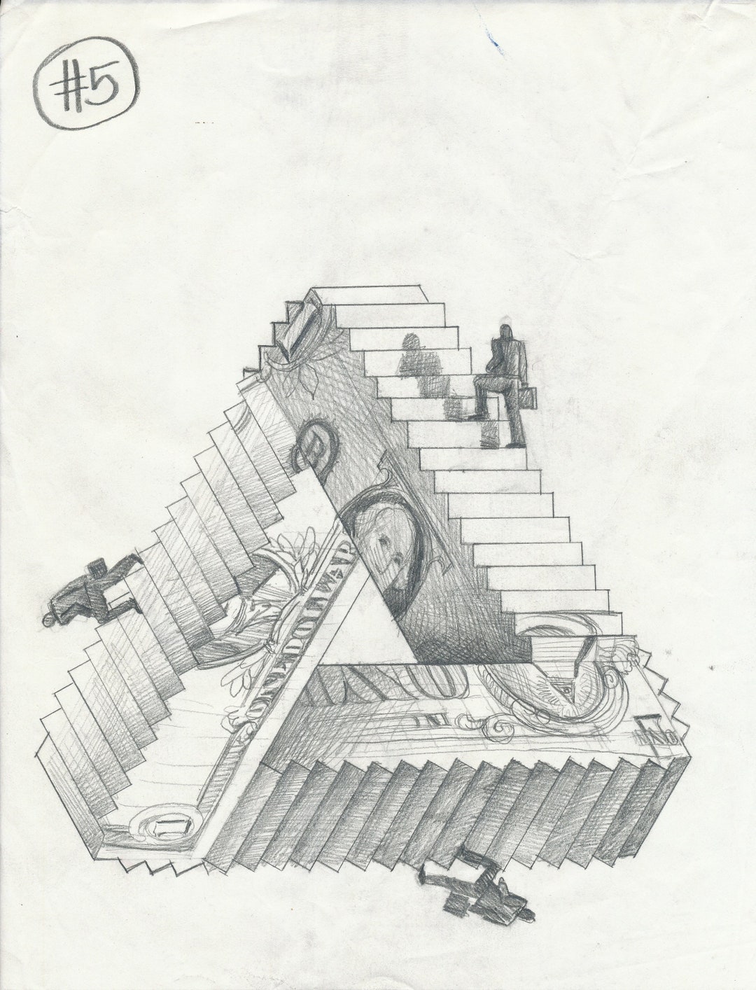 Original Graphite Drawing "infinite Dollar Stairs" - Etsy