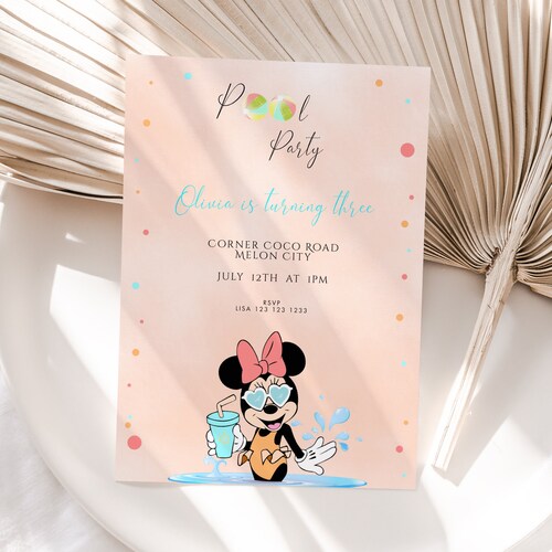 Minnie Mouse Pool Party Birthday Digital Invitation - Etsy